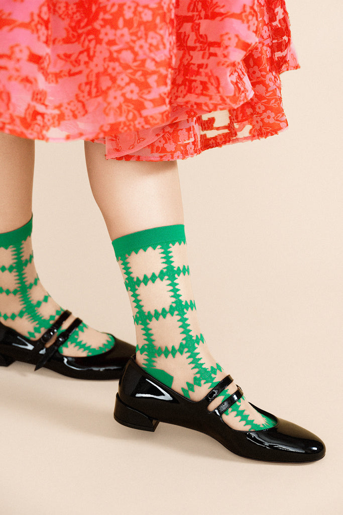 Crochet Squares Sheer Crew Socks by Hansel from Basel at Abacus Row ...